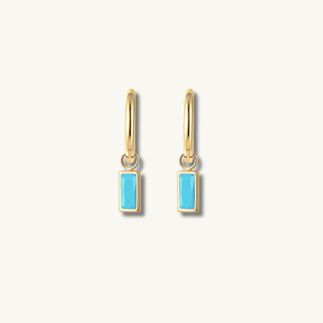 Turquoise Baguette Gold Hoops – Kate Gates Jewelry